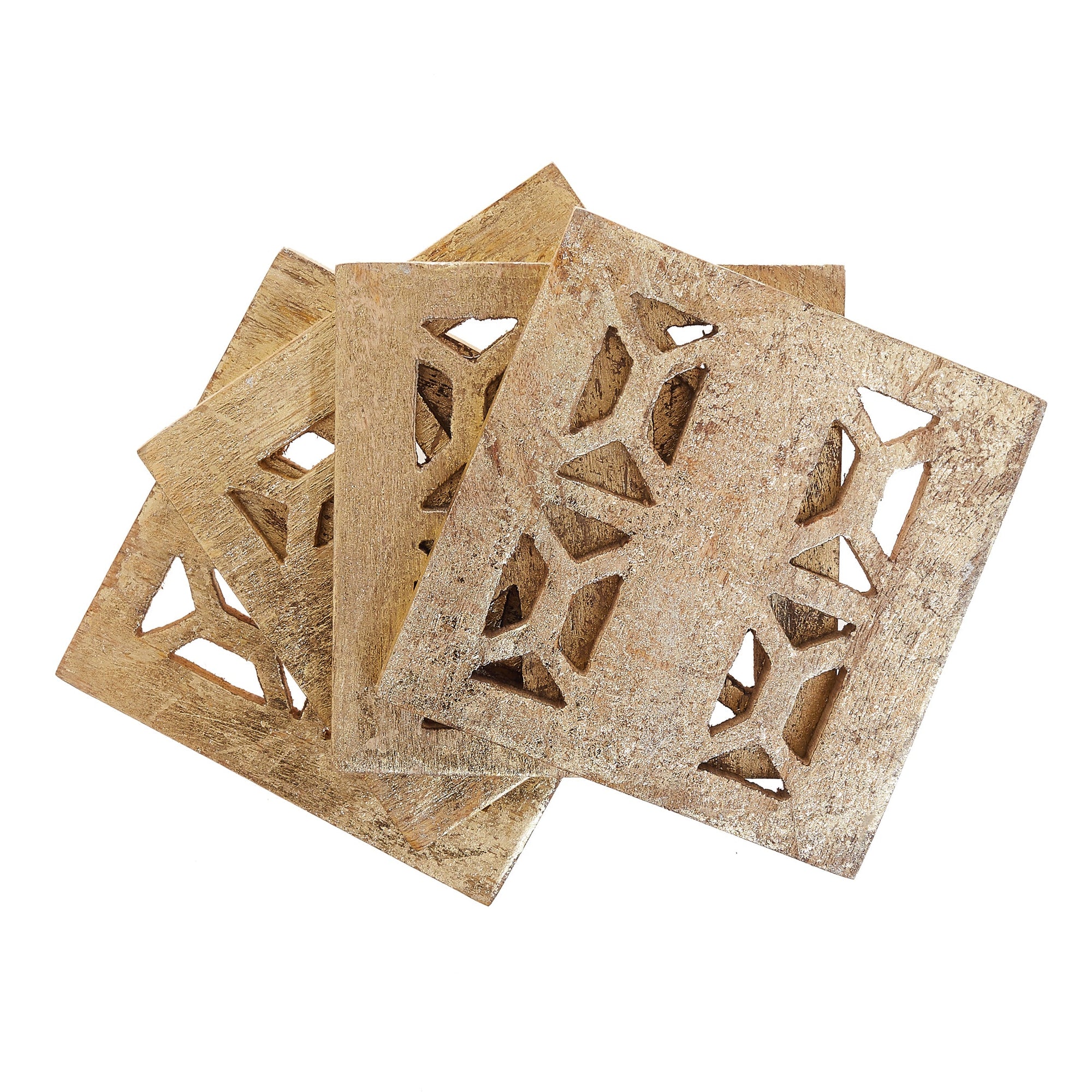 Square Gold Mango Wood Coasters – Set of 4 Stylish Coasters – Global ...